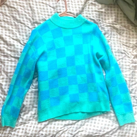 Sweaters | Chunky Blue And Green Checkered Turtleneck | Poshmark